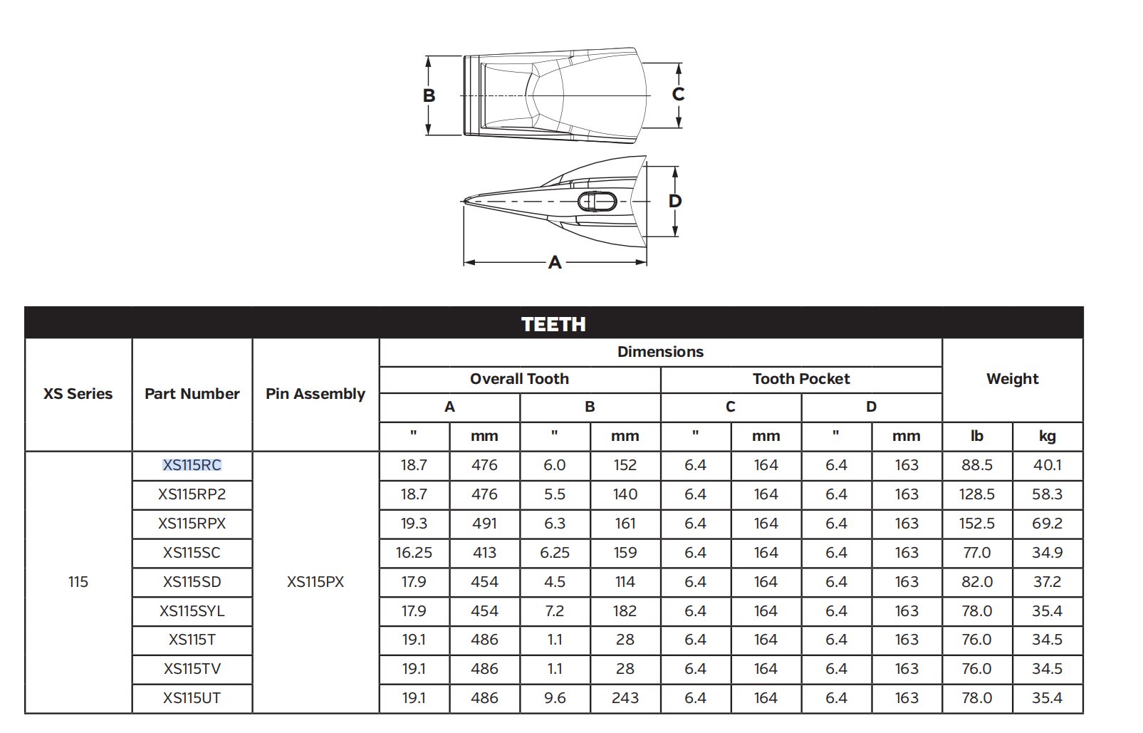 XS115SYL Bucket Tooth | Part of the SYL Series for XS115 System ...